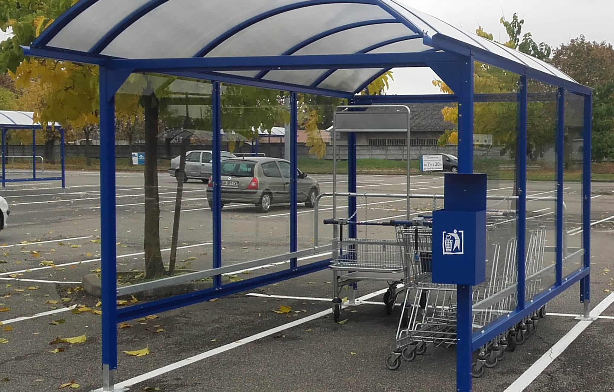 Shopping cart shelter for supermarkets - Tempered glass - Standard model